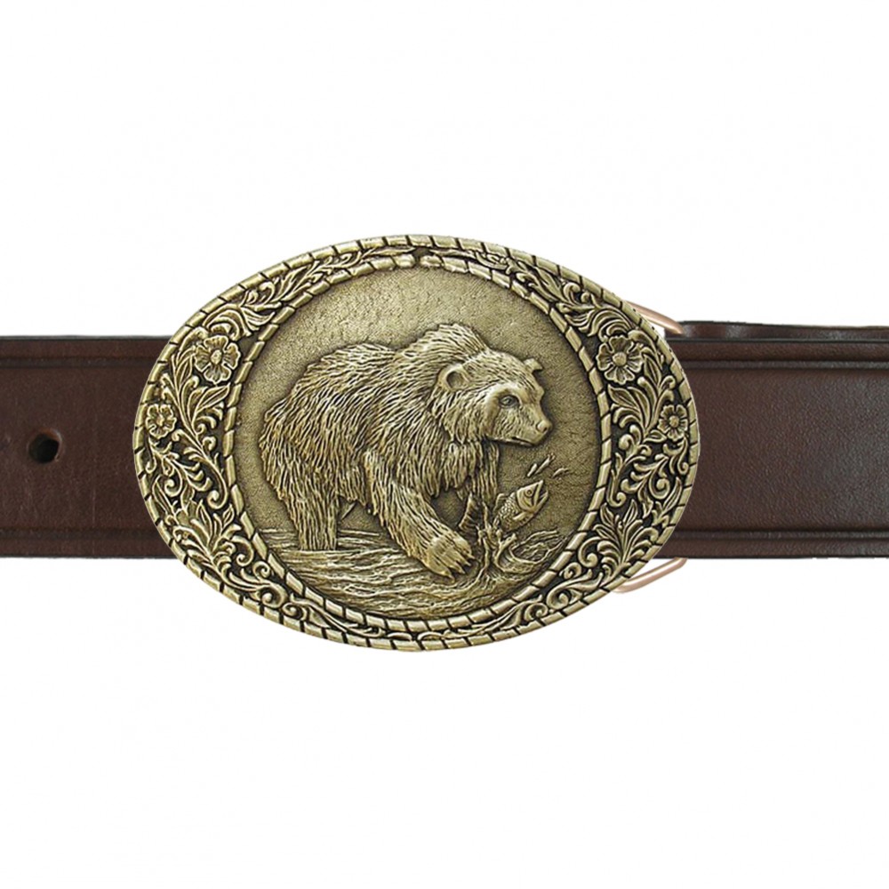 Grizzly Bear Buckle. Vintage Brass Buckle and 1.5" Leather Belt. | IMC ...